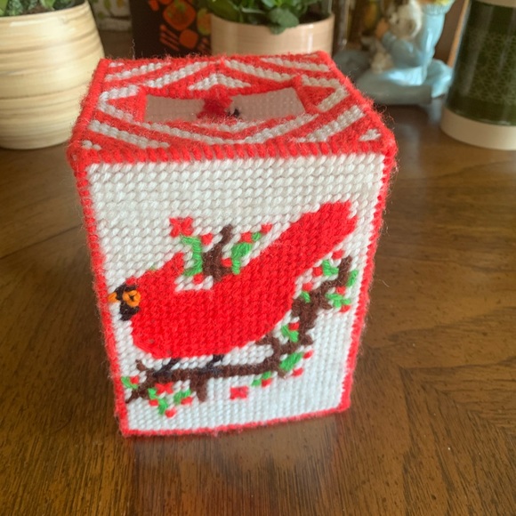 Art | Vintage Crossstitch Cardinal Tissue Box Cover | Poshmark